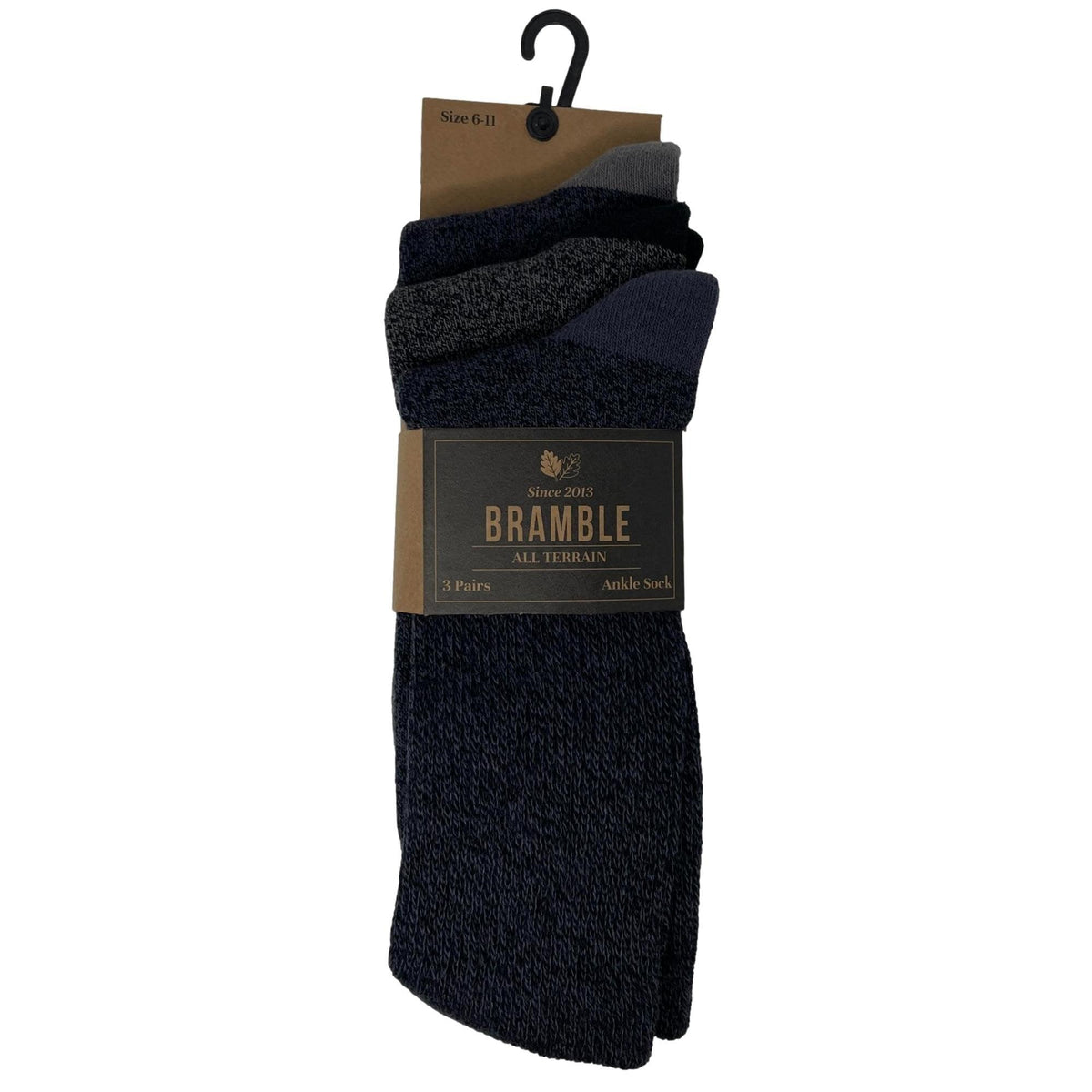 Bramble Mens All Terrain Socks 3 Pack - Black/Grey/Navy Mix - Utility ...